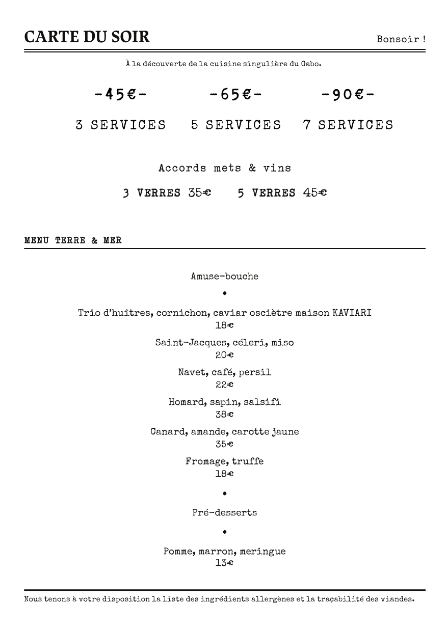 Cartes & Menus – Gabo – Restaurant Bistronomique – Tourcoing